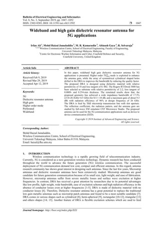 Wideband and high gain dielectric resonator antenna for 5G applications ...