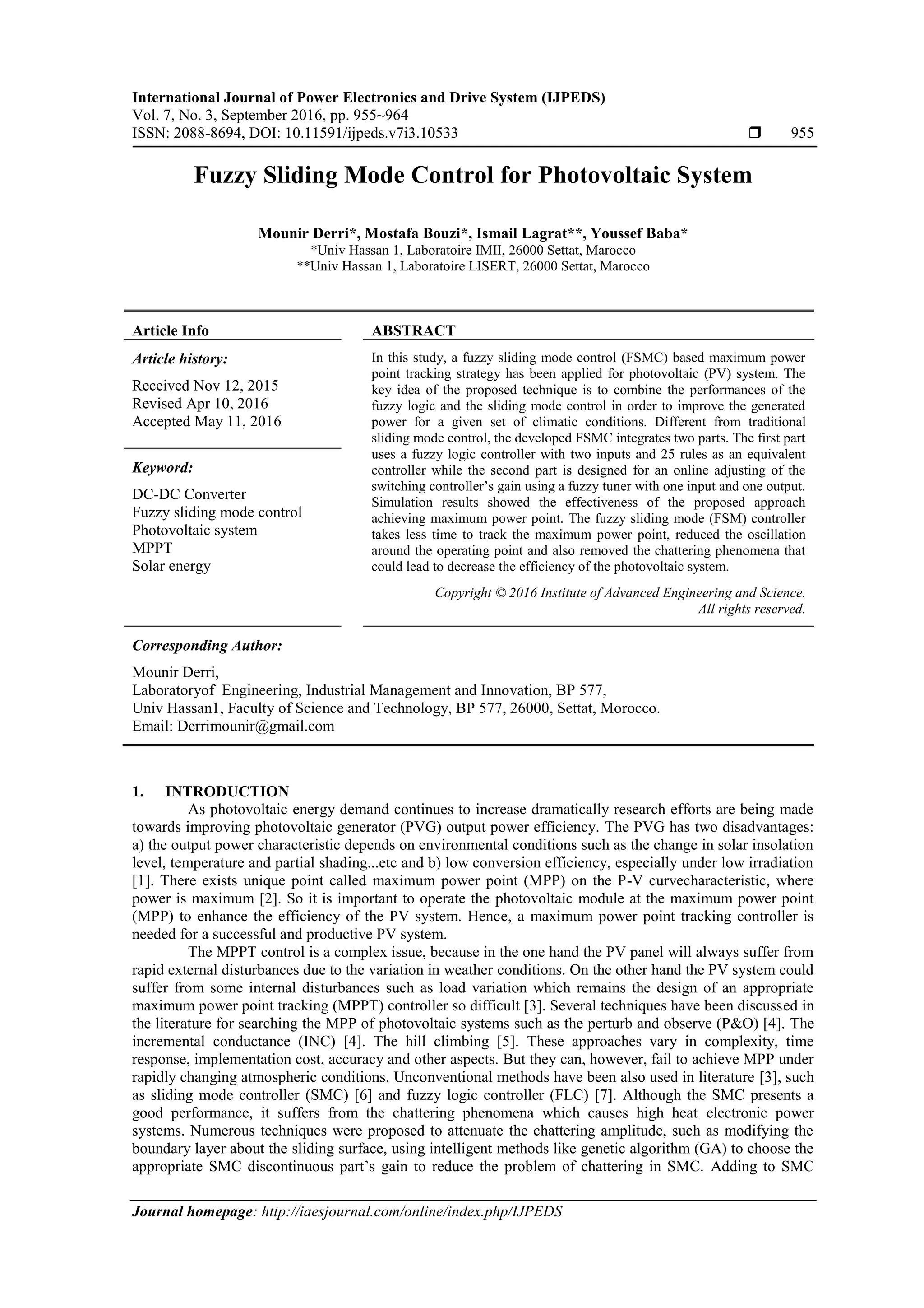 Fuzzy Sliding Mode Control for Photovoltaic System | PDF