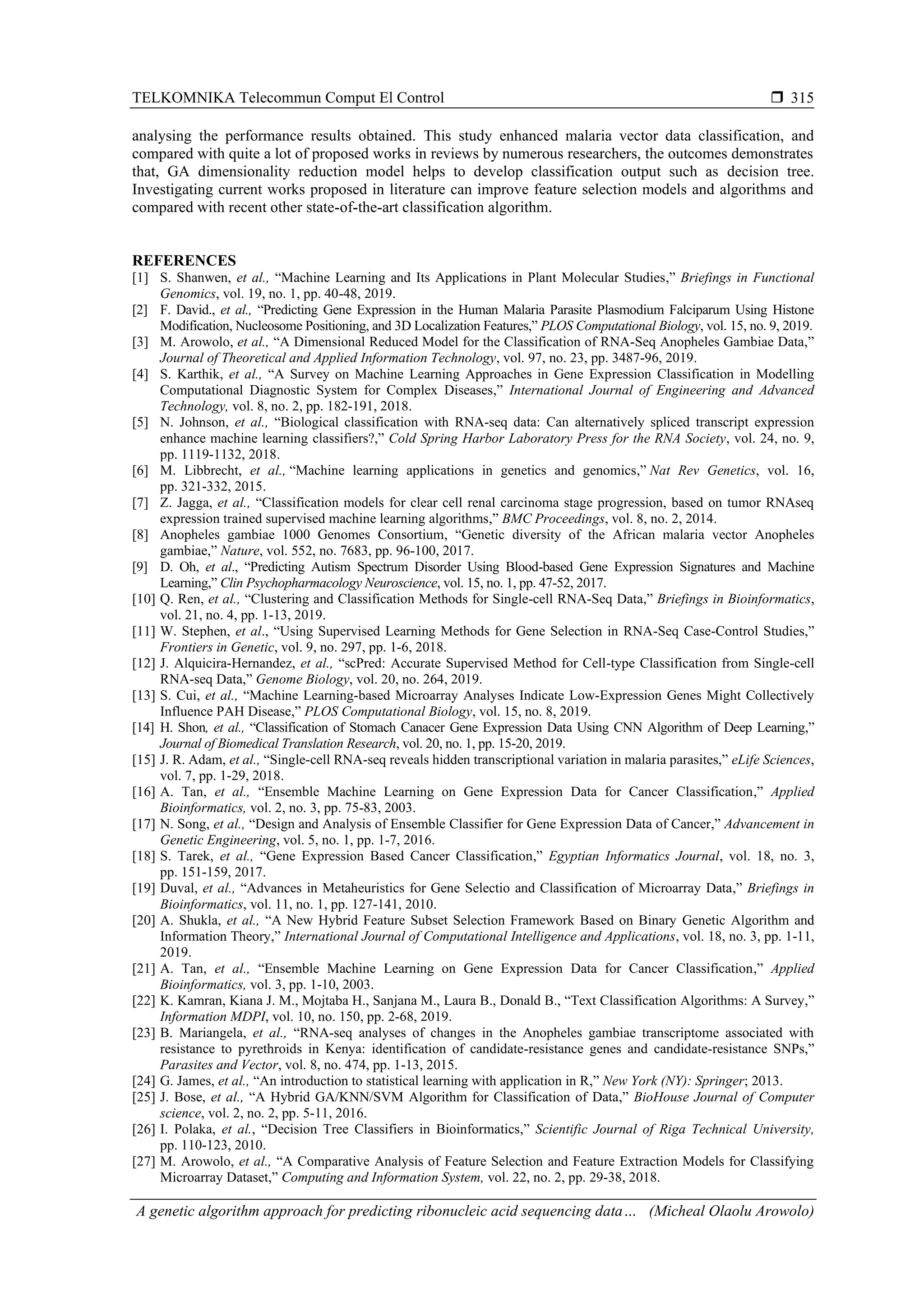 A genetic algorithm approach for predicting ribonucleic acid sequencing data classification ...