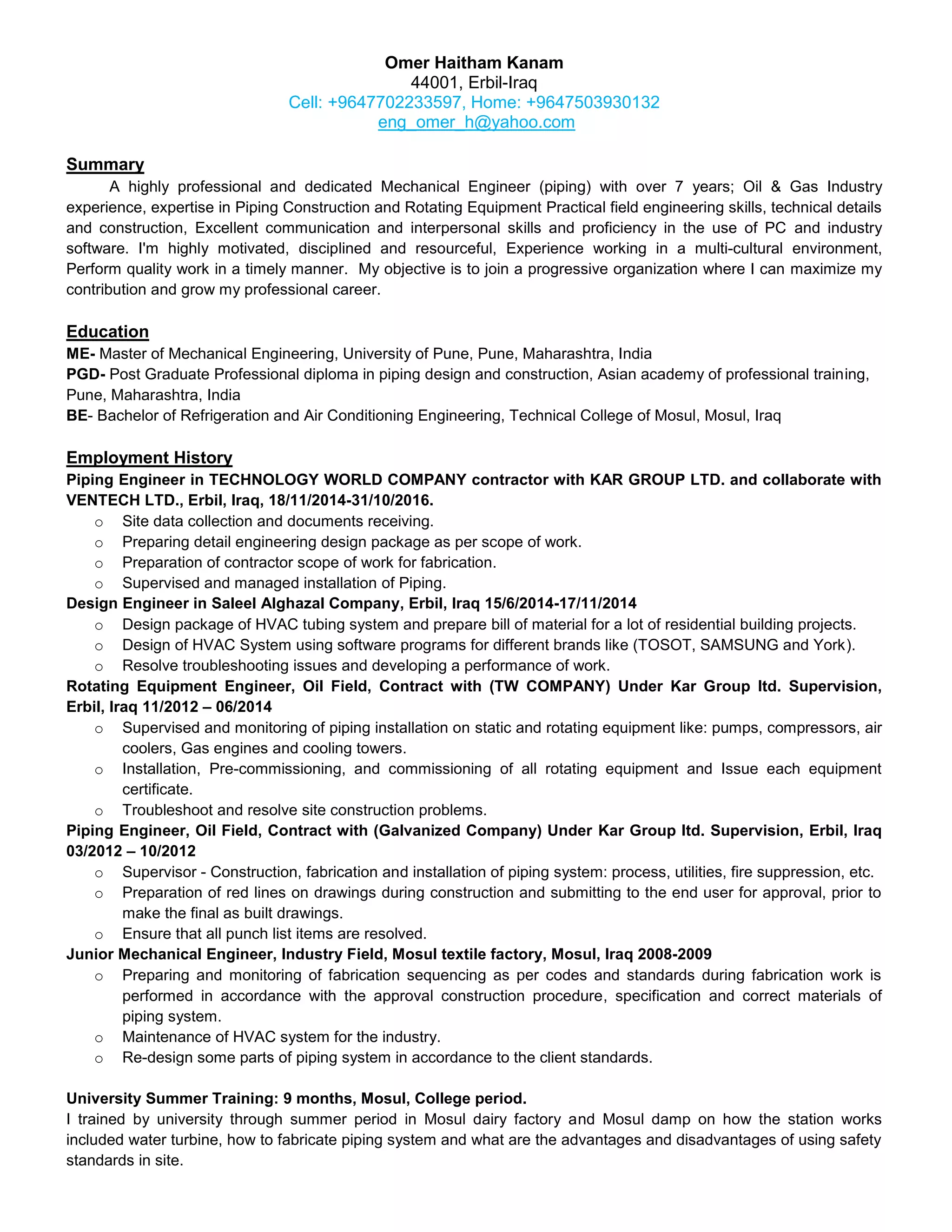 Piping Engineer CV | PDF