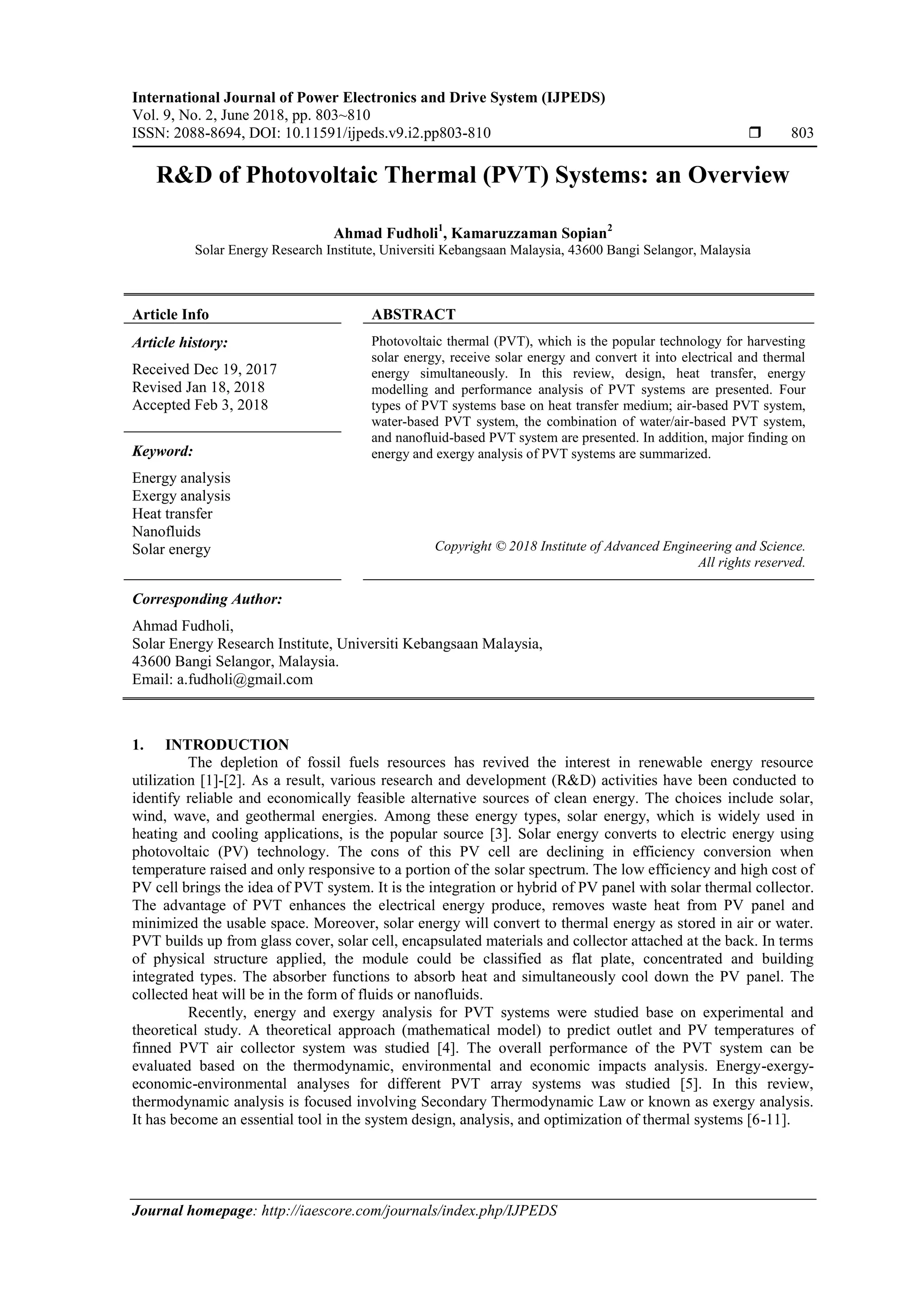 R&D of Photovoltaic Thermal (PVT) Systems: an Overview | PDF