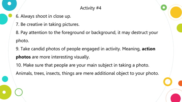 362108841-Photojournalism-Exercises.pptx | Photography | Arts and Crafts