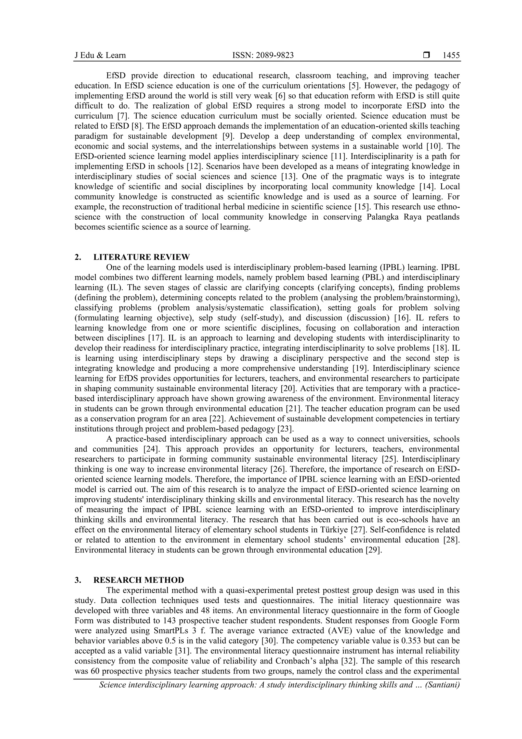 Science interdisciplinary learning approach: a study interdisciplinary ...