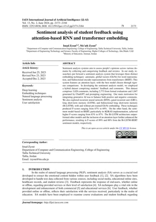 Sentiment analysis of student feedback using attention-based RNN and transformer embedding | PDF