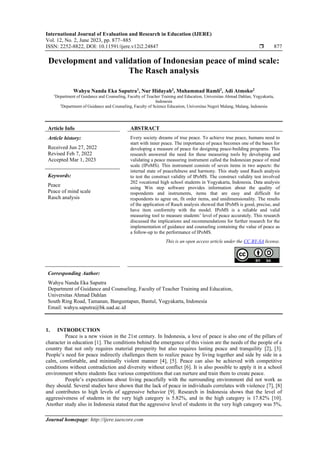 Development and validation of Indonesian peace of mind scale: The Rasch analysis | PDF