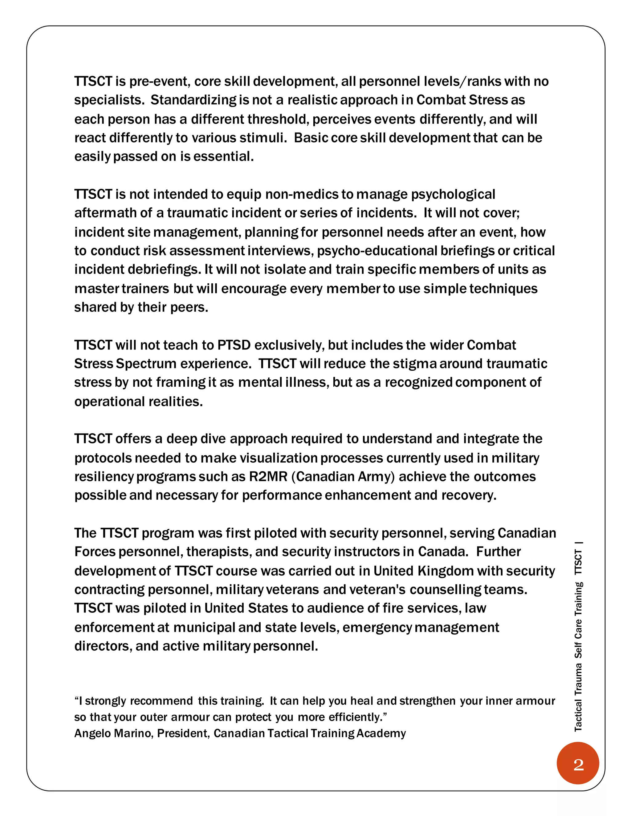 Tactical Trauma Self Care Training Overview Package 2016 | DOCX