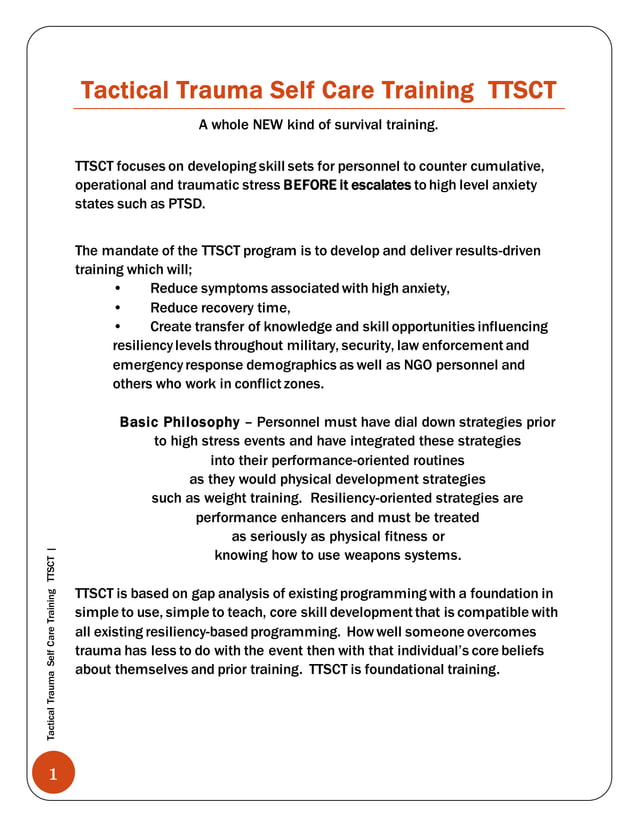 Tactical Trauma Self Care Training Overview Package 2016 | PDF
