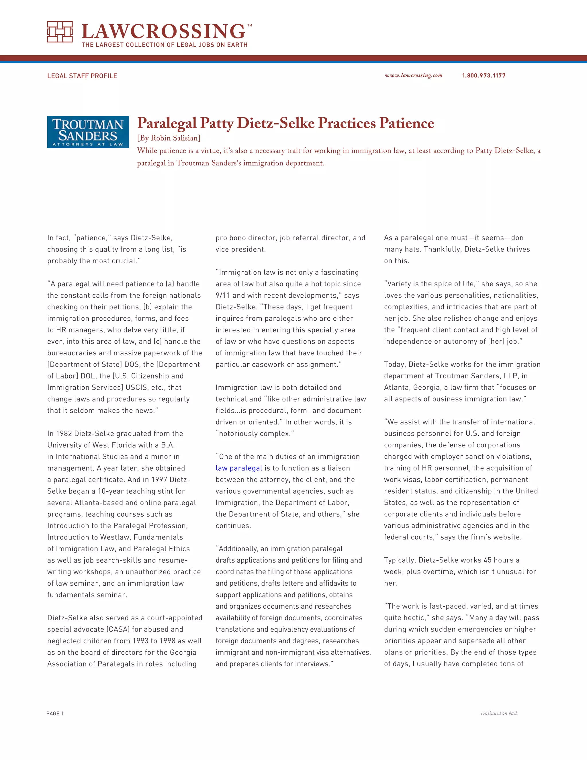 Paralegal Patty Dietz-Selke Practices Patience | PDF