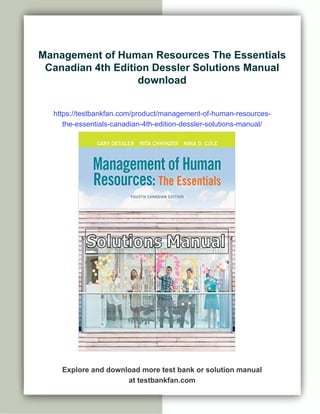 Management of Human Resources The Essentials Canadian 4th Edition ...