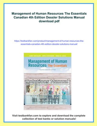 Management of Human Resources The Essentials Canadian 4th Edition ...