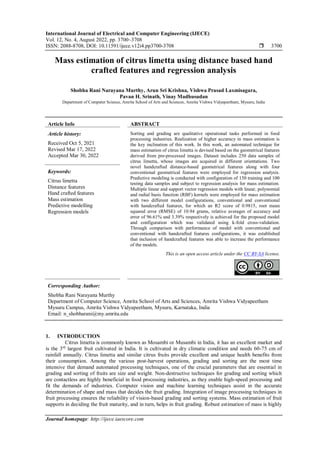 Mass estimation of citrus limetta using distance based hand crafted features and regression ...