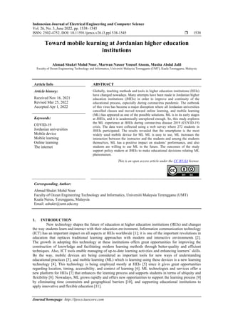 Toward mobile learning at Jordanian higher education institutions | PDF