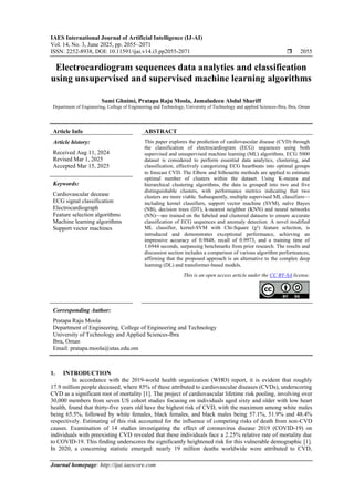 Electrocardiogram sequences data analytics and classification using unsupervised and supervised ...