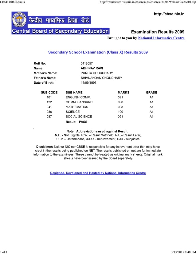 CBSE 10th Results | PDF