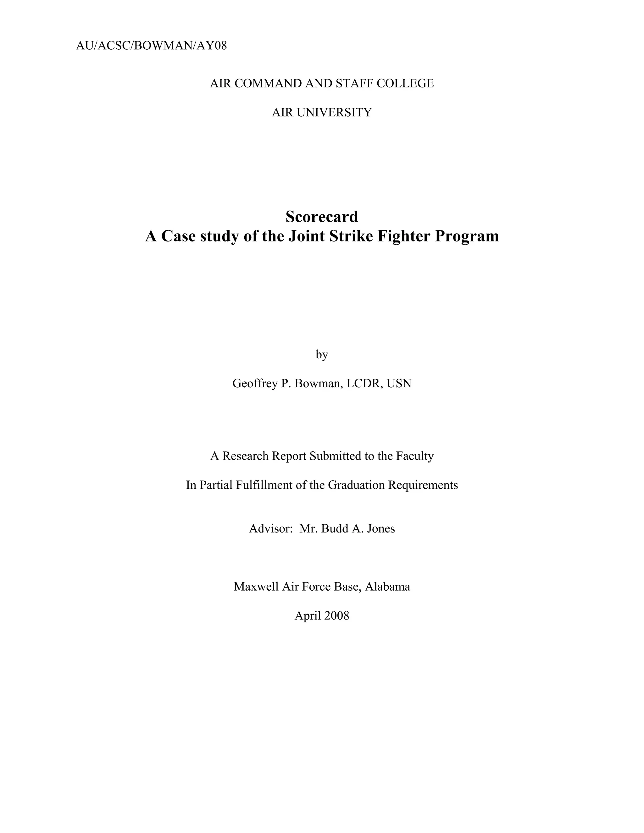 Scorecard - A Case study of the Joint Strike Fighter Program | PDF