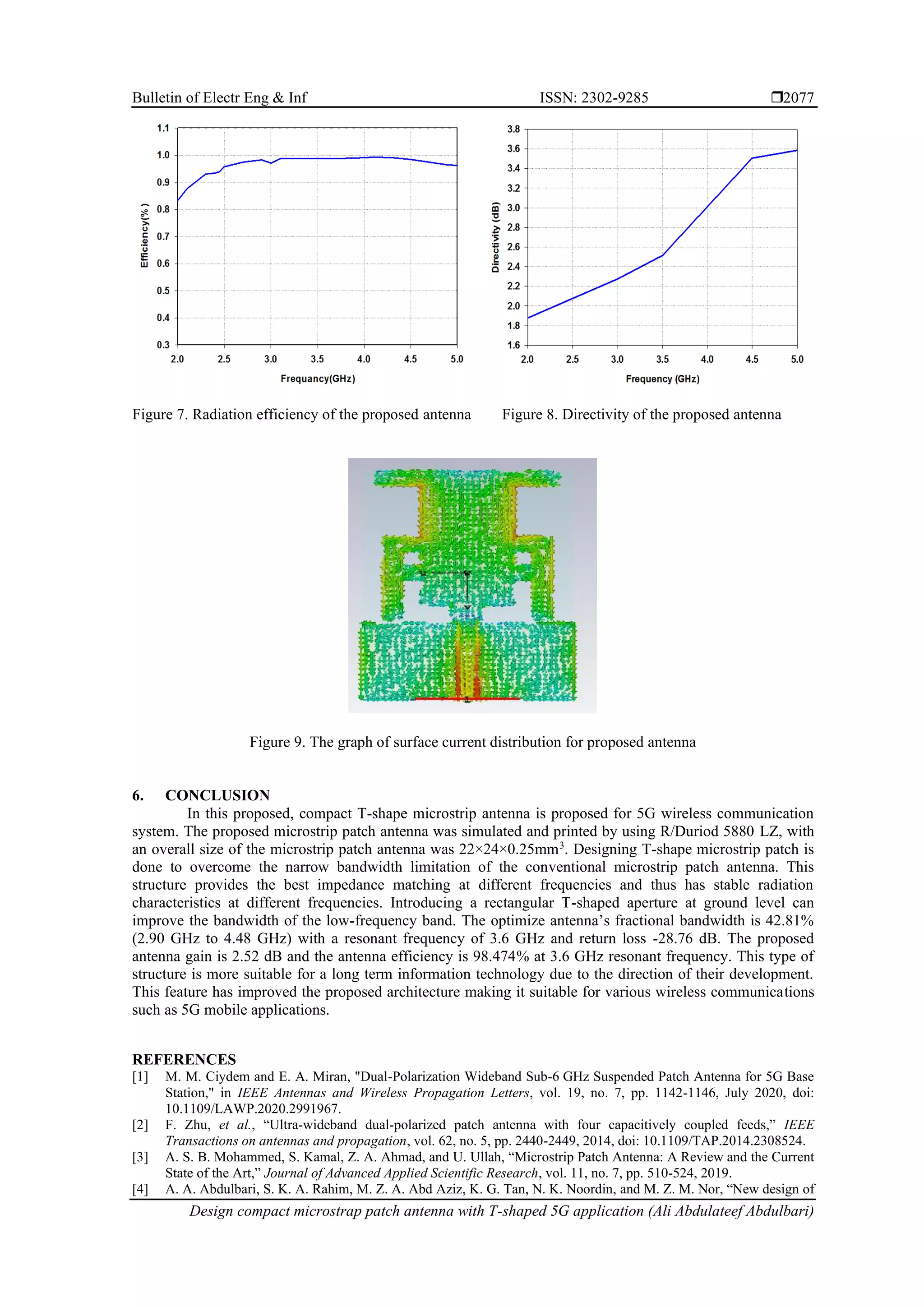 Design compact microstrap patch antenna with T-shaped 5G application | PDF
