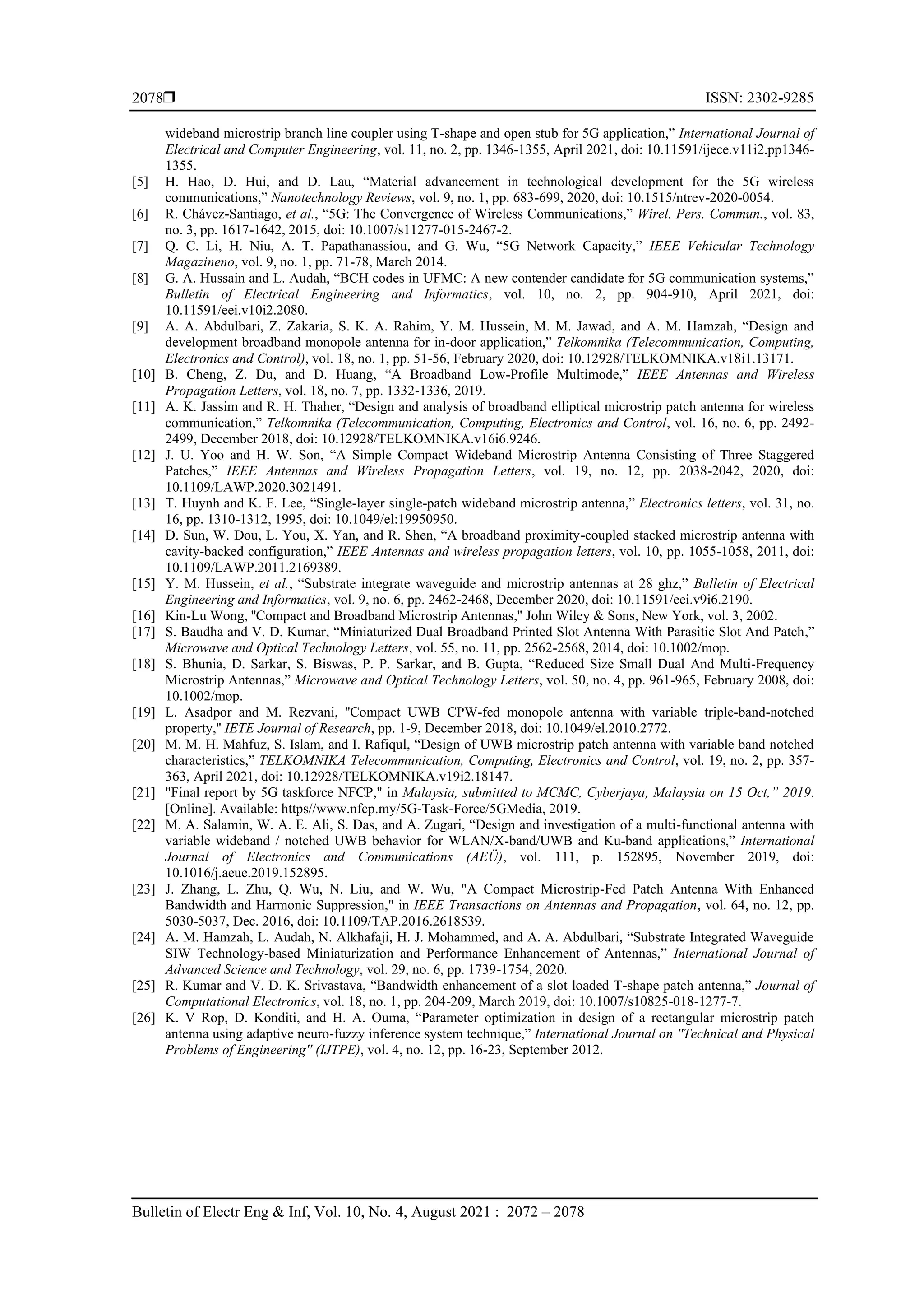 Design compact microstrap patch antenna with T-shaped 5G application | PDF