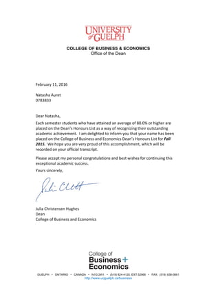 CBE Dean's Honours List Fall 2015 | PDF