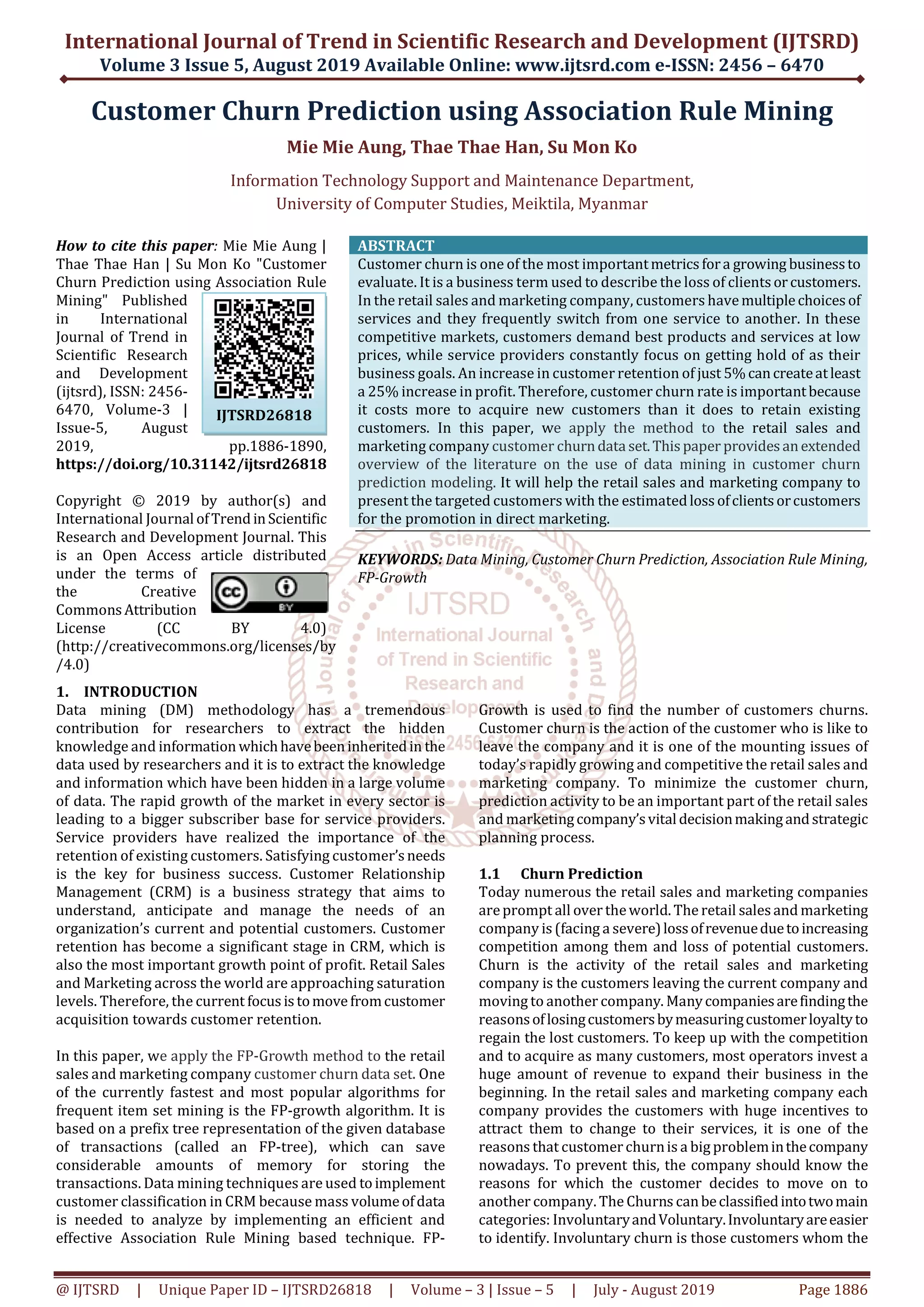 Customer Churn Prediction using Association Rule Mining | PDF | Business | Business and Finance