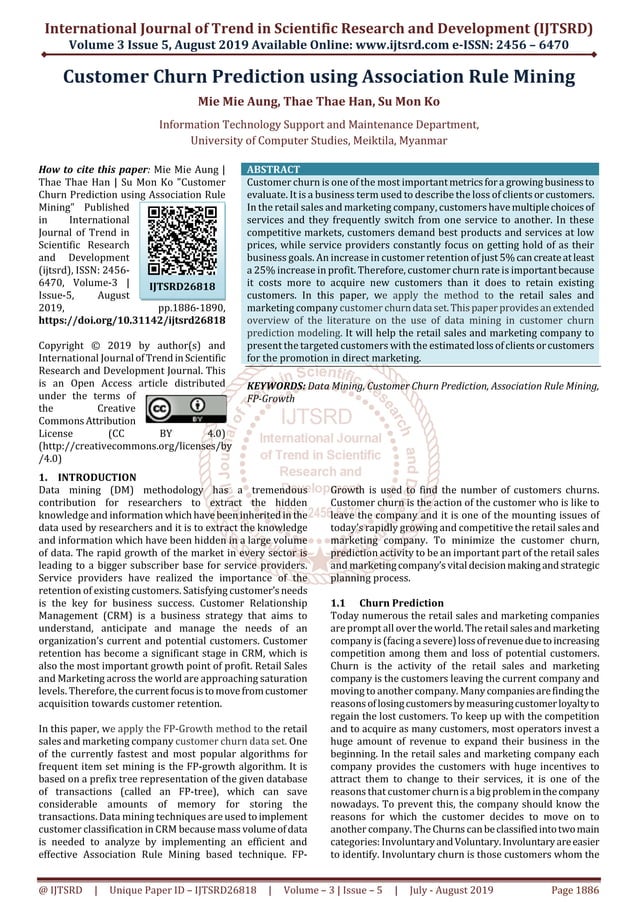 Customer Churn Prediction using Association Rule Mining | PDF