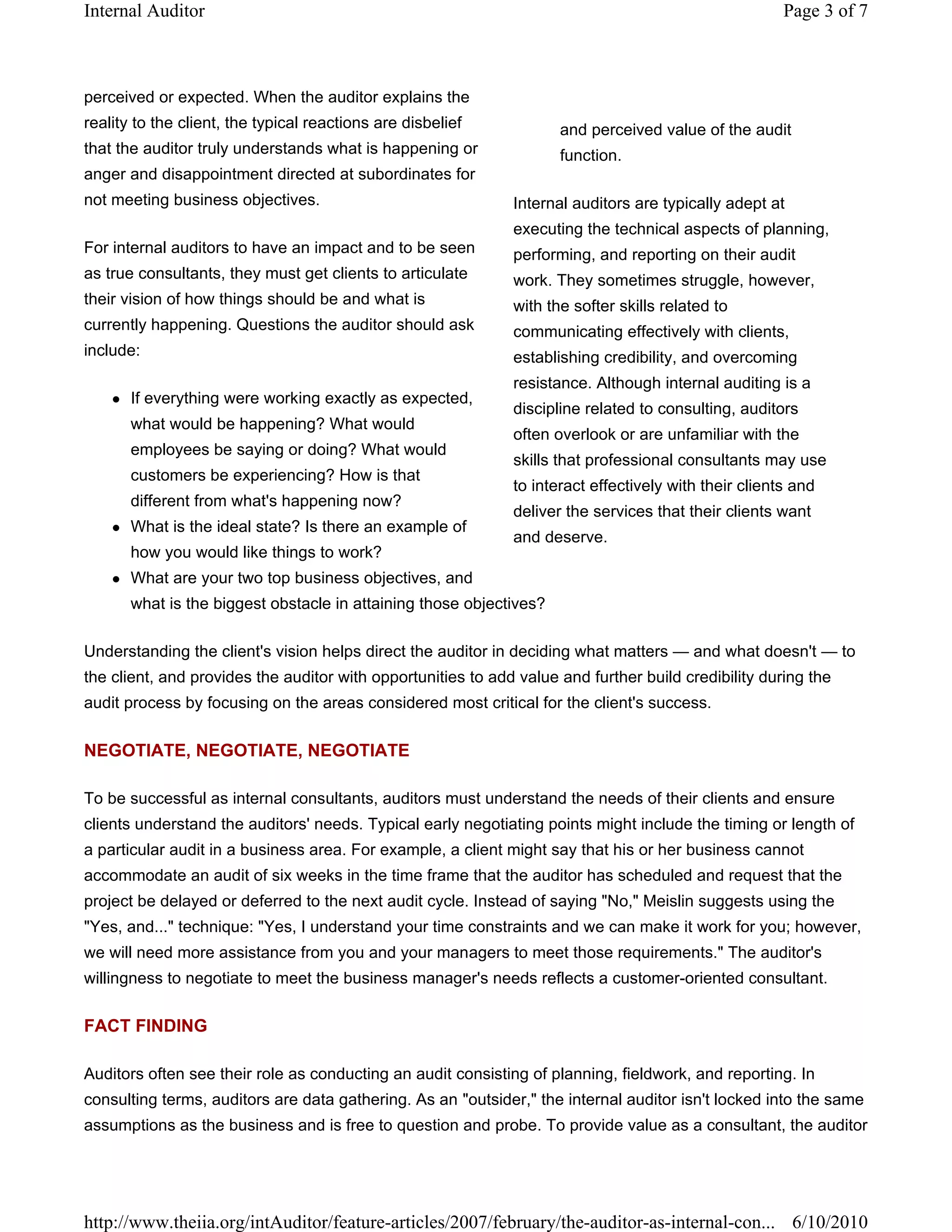 Internal Auditor as Consultant | PDF