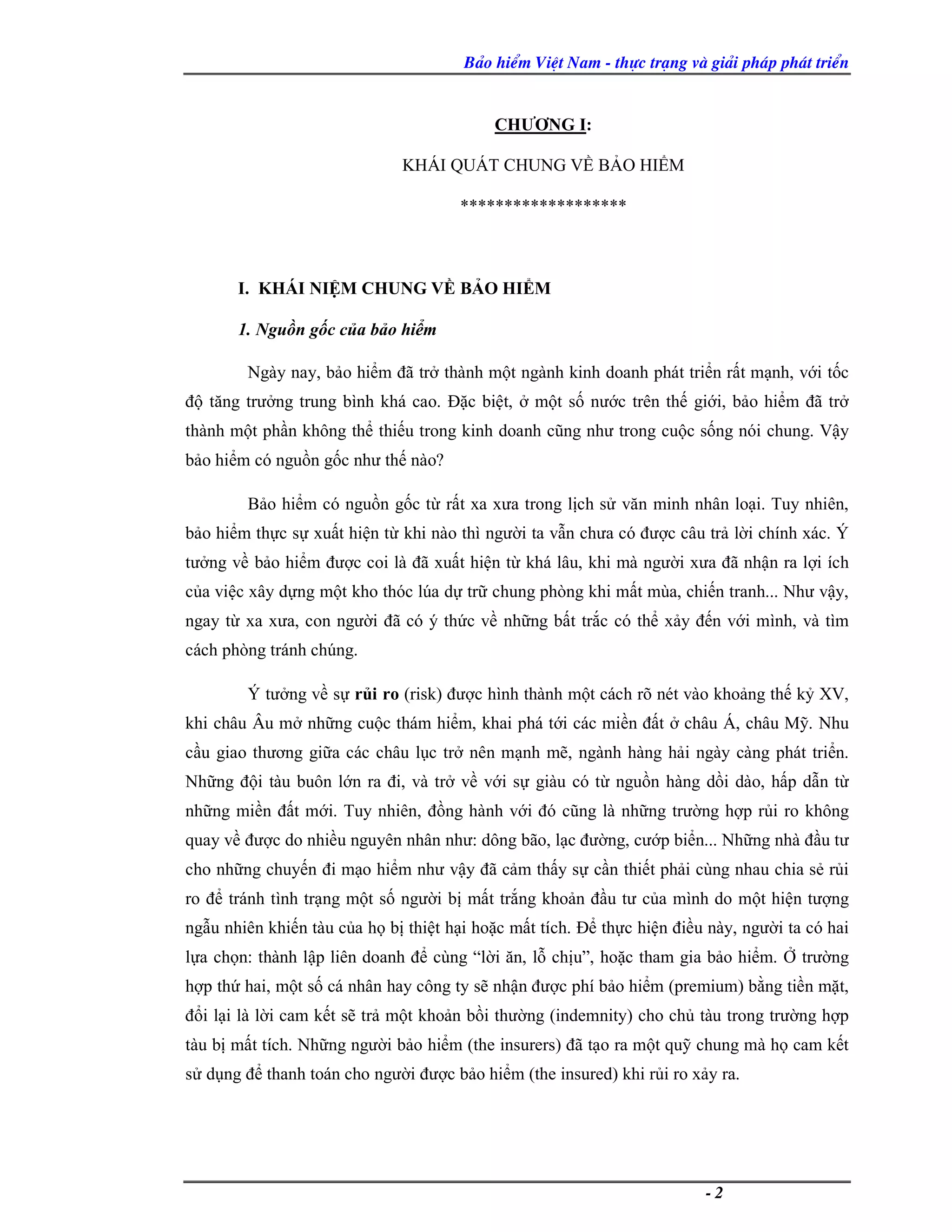 Luận văn: Bảo hiểm Việt Nam - Thực trạng và giải pháp phát triển, HAY | PDF