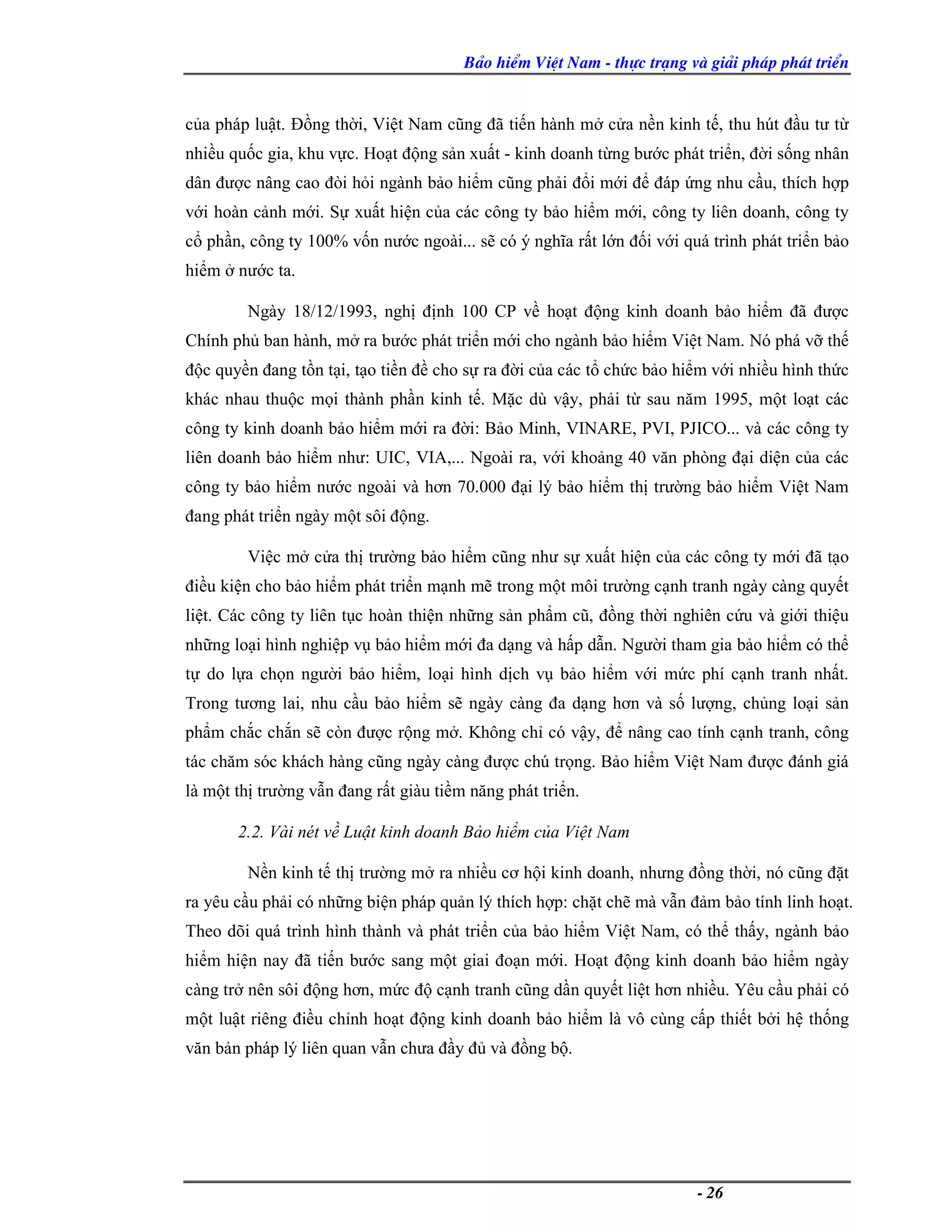 Luận văn: Bảo hiểm Việt Nam - Thực trạng và giải pháp phát triển, HAY | PDF