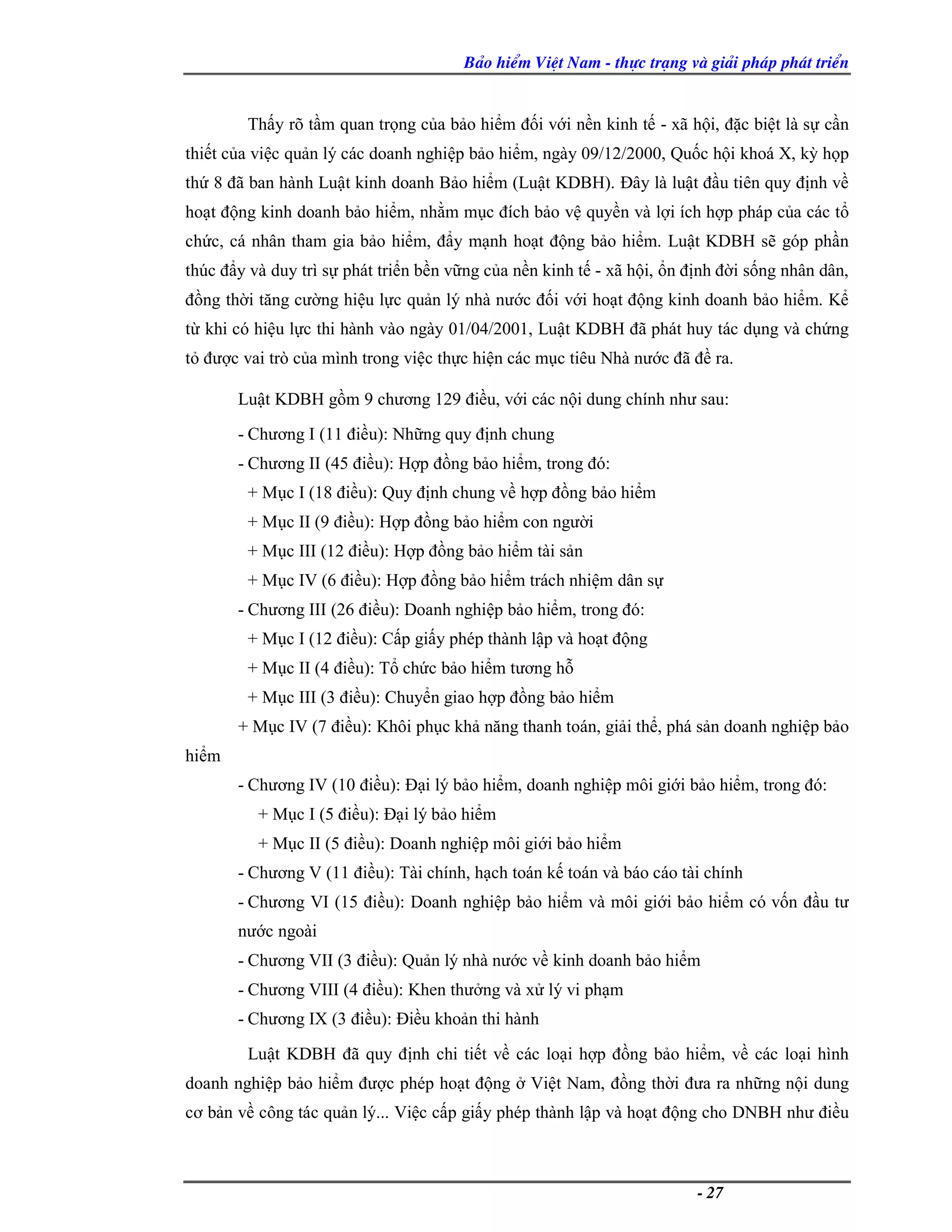 Luận văn: Bảo hiểm Việt Nam - Thực trạng và giải pháp phát triển, HAY | PDF