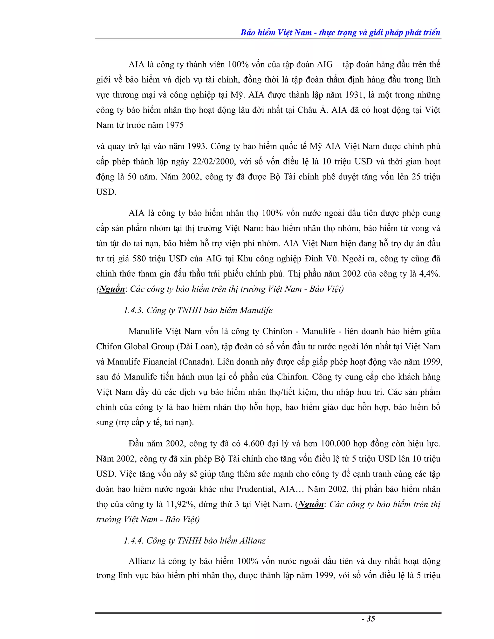 Luận văn: Bảo hiểm Việt Nam - Thực trạng và giải pháp phát triển, HAY | PDF