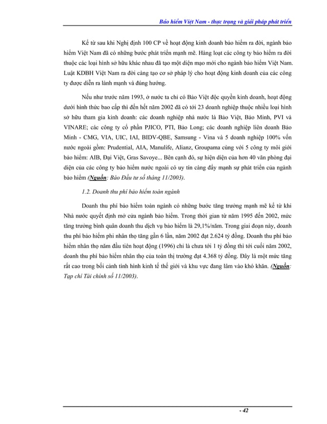 Luận văn: Bảo hiểm Việt Nam - Thực trạng và giải pháp phát triển, HAY | PDF