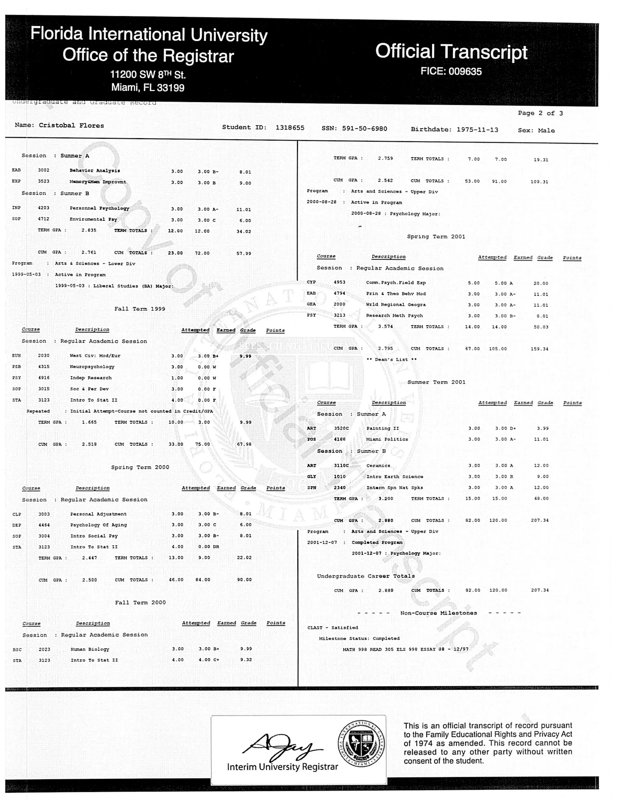 FIU Transcript Record | PDF