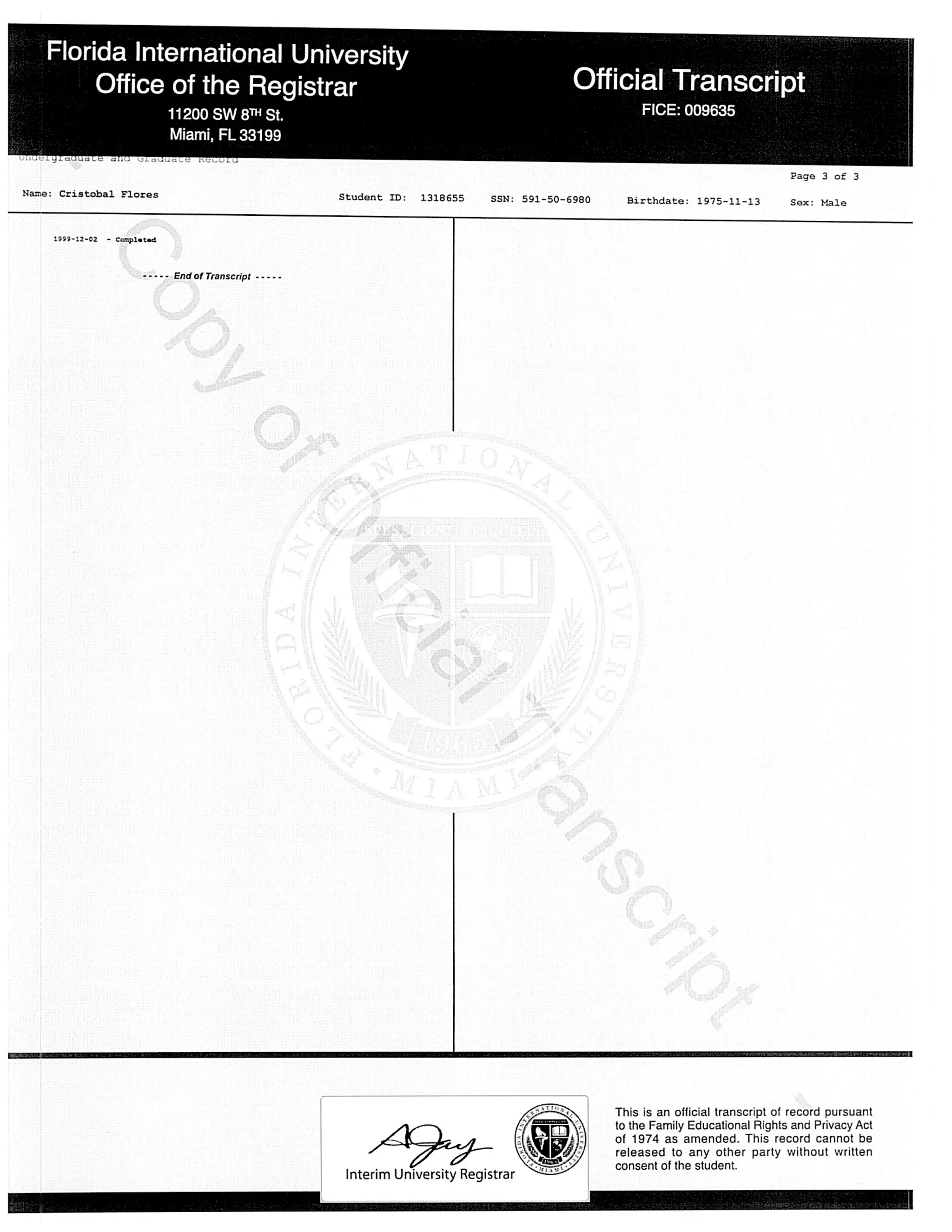 FIU Transcript Record | PDF