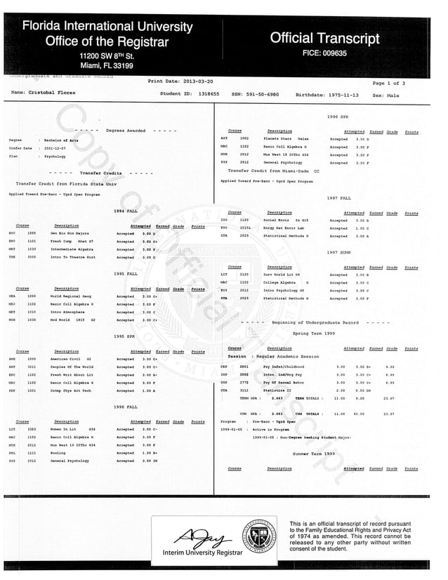 FIU Transcript Record | PDF
