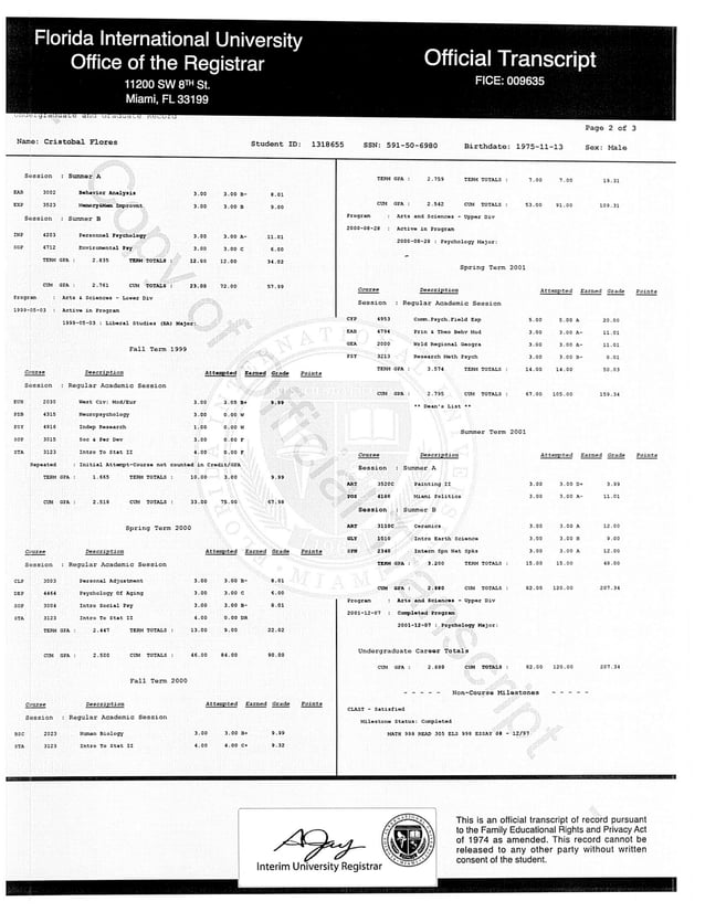 FIU Transcript Record | PDF