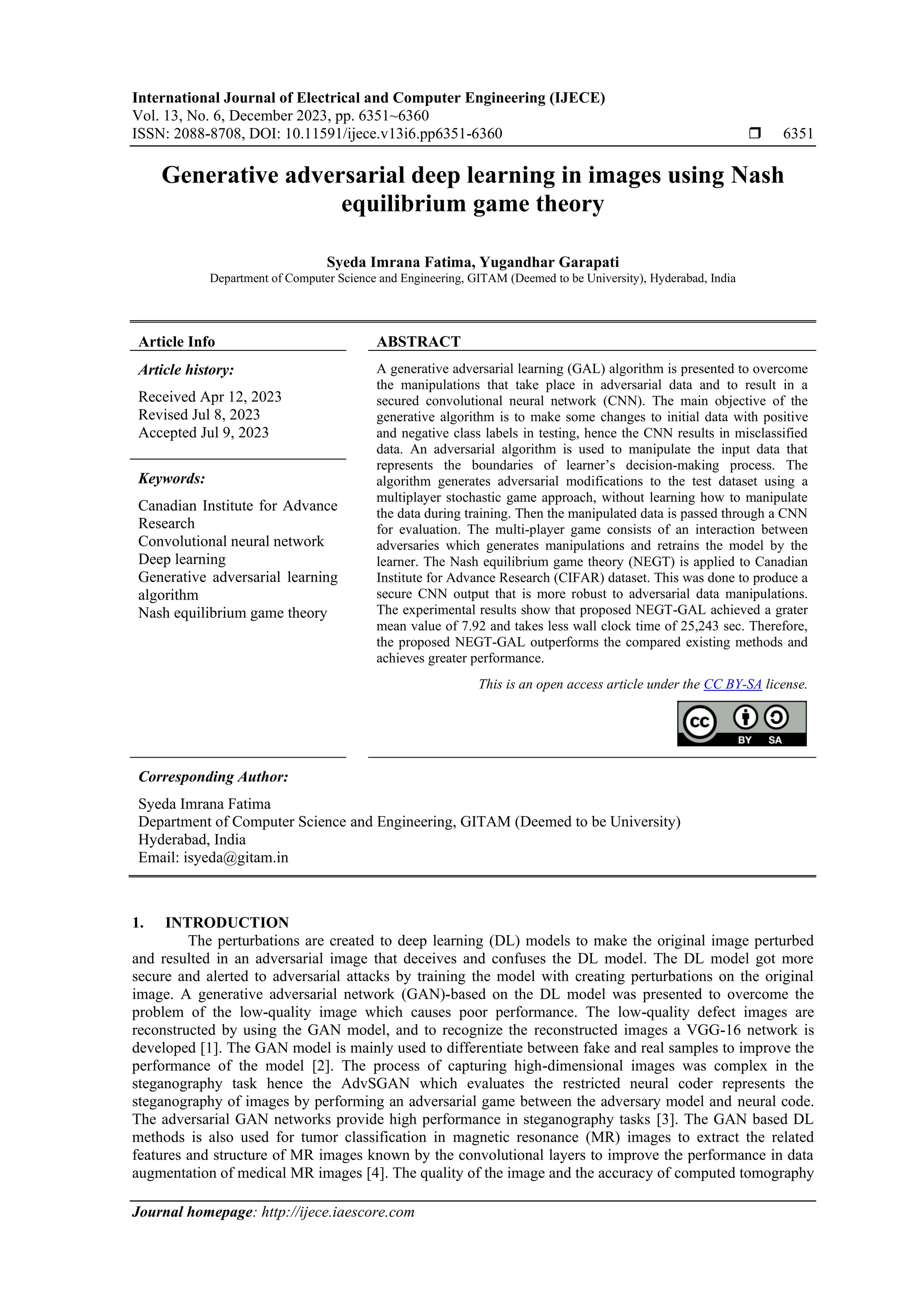 Generative Adversarial Deep Learning In Images Using Nash Equilibrium Game Theory Pdf
