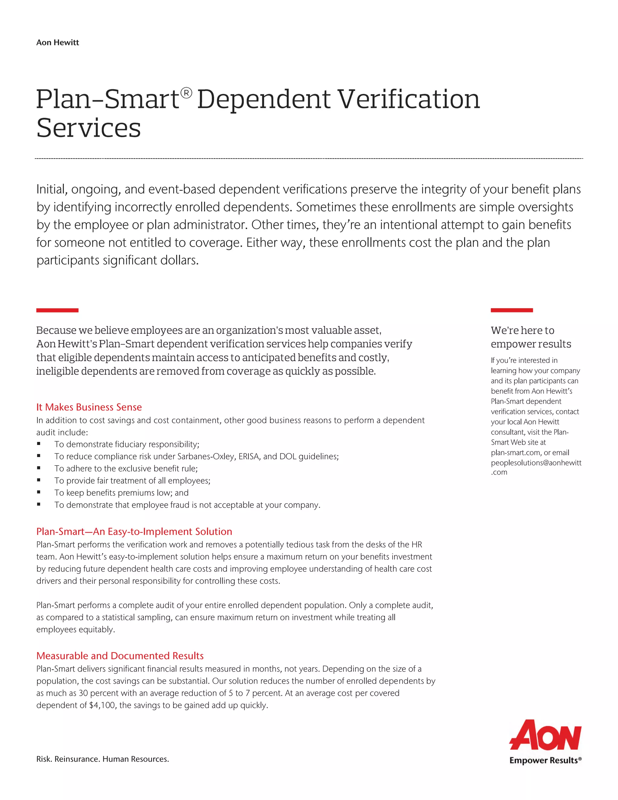 Plan-Smart Dependent Verification Services | PDF