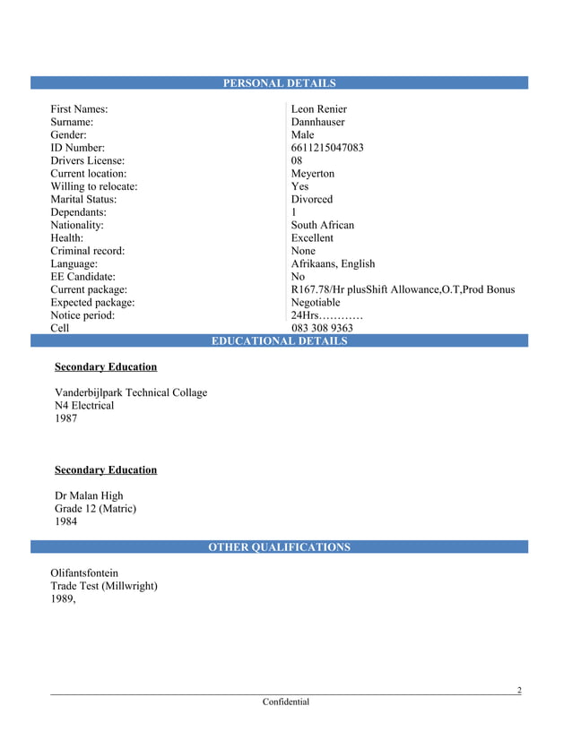 Dannhauser Leon Renier CV | DOC