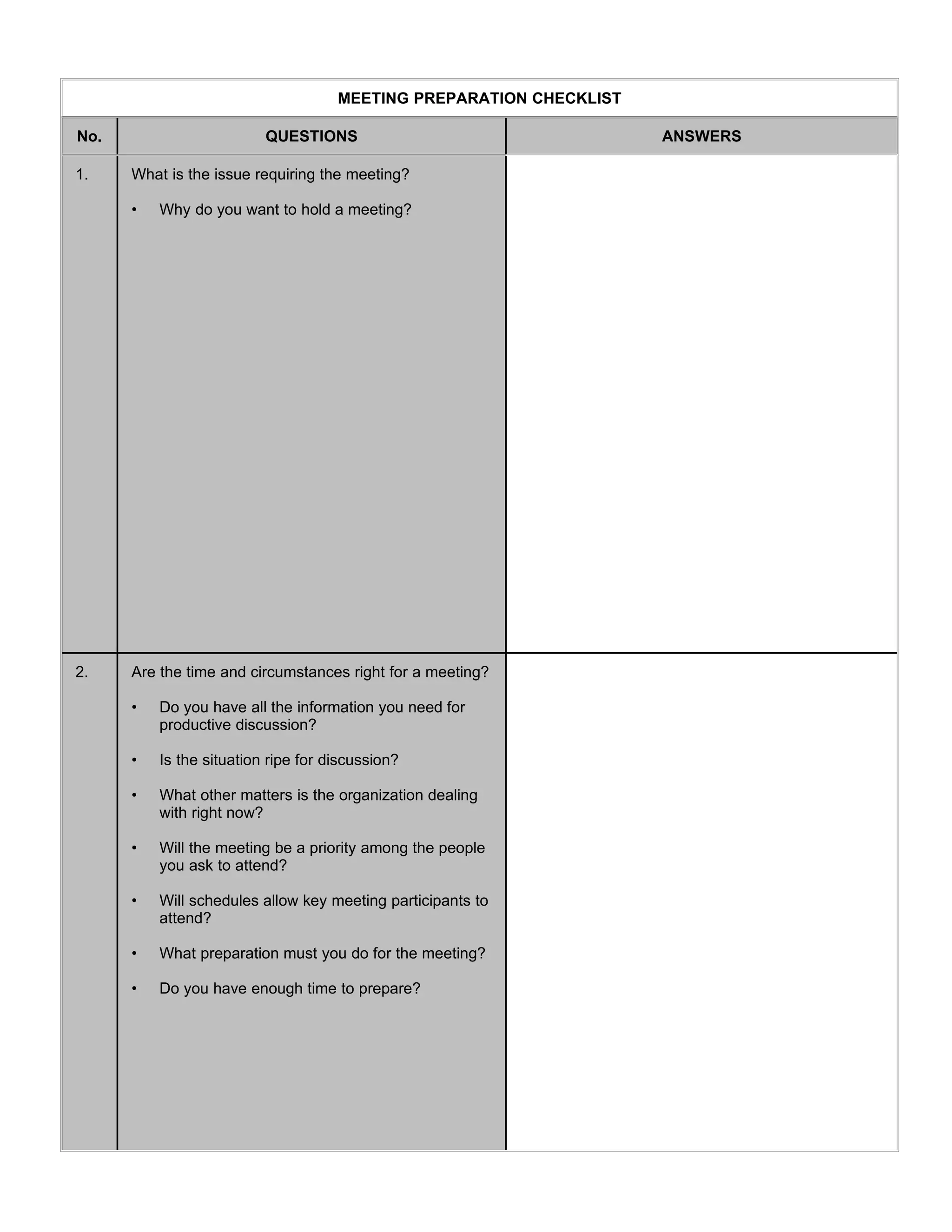 36337960 form-meeting-preparation-checklist | PDF