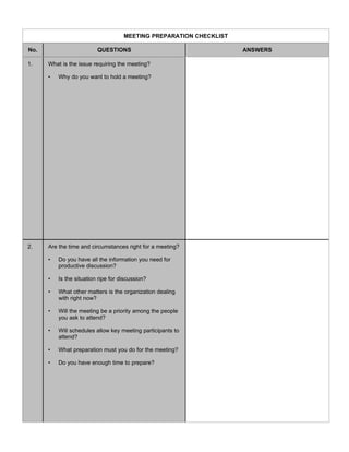 36337960 form-meeting-preparation-checklist | PDF