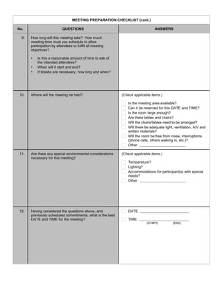 36337960 form-meeting-preparation-checklist | PDF