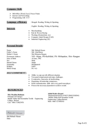 Mehedi Hasan C V | DOCX | Apparel Industry | Industries