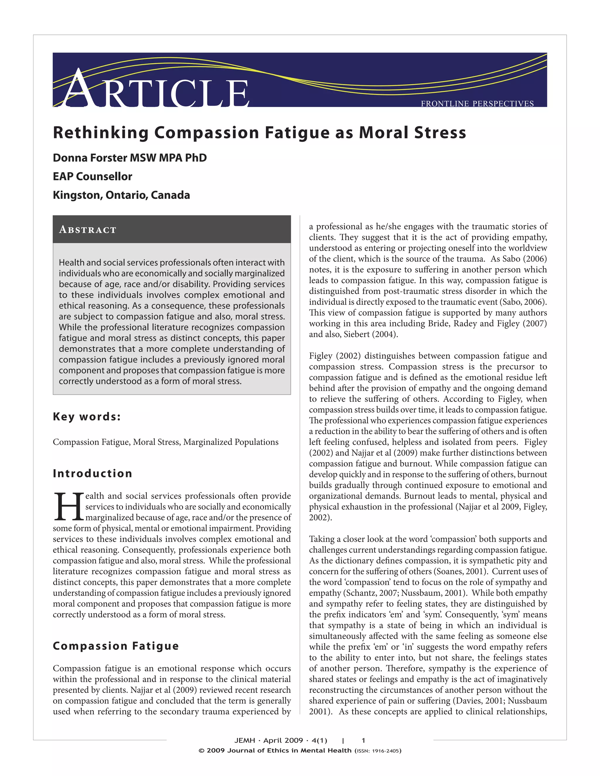 Rethinking Compassion Fatigue as Moral Stress | PDF