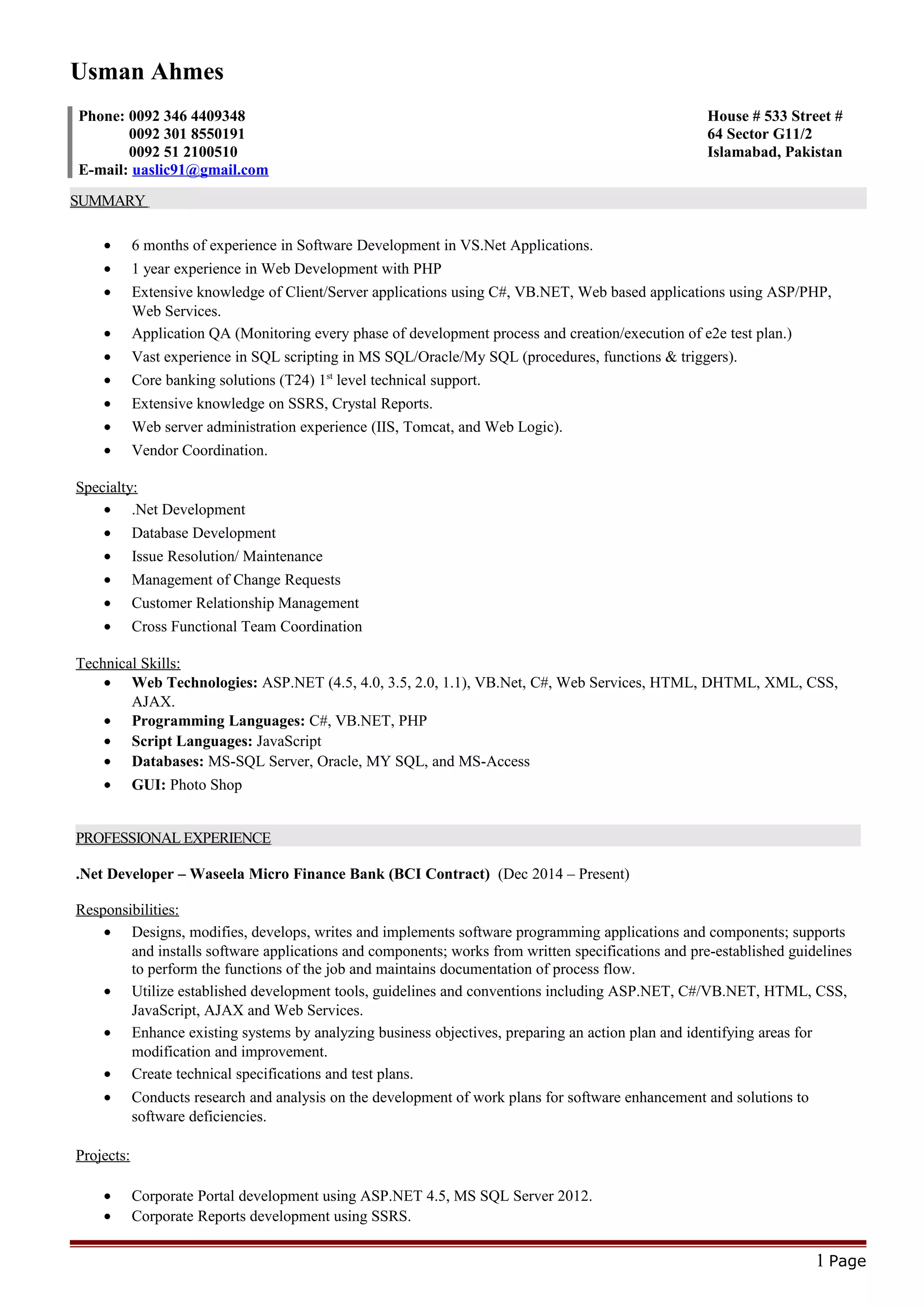 Usman Resume | DOC | Web Development | Internet