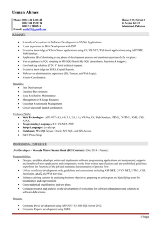 Usman Resume | DOC | Web Development | Internet