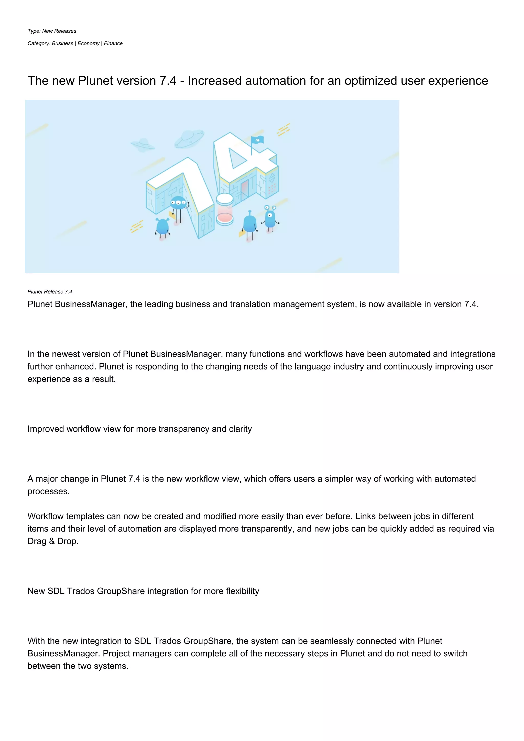 The new Plunet version 7.4 - Increased automation for an optimized user ...