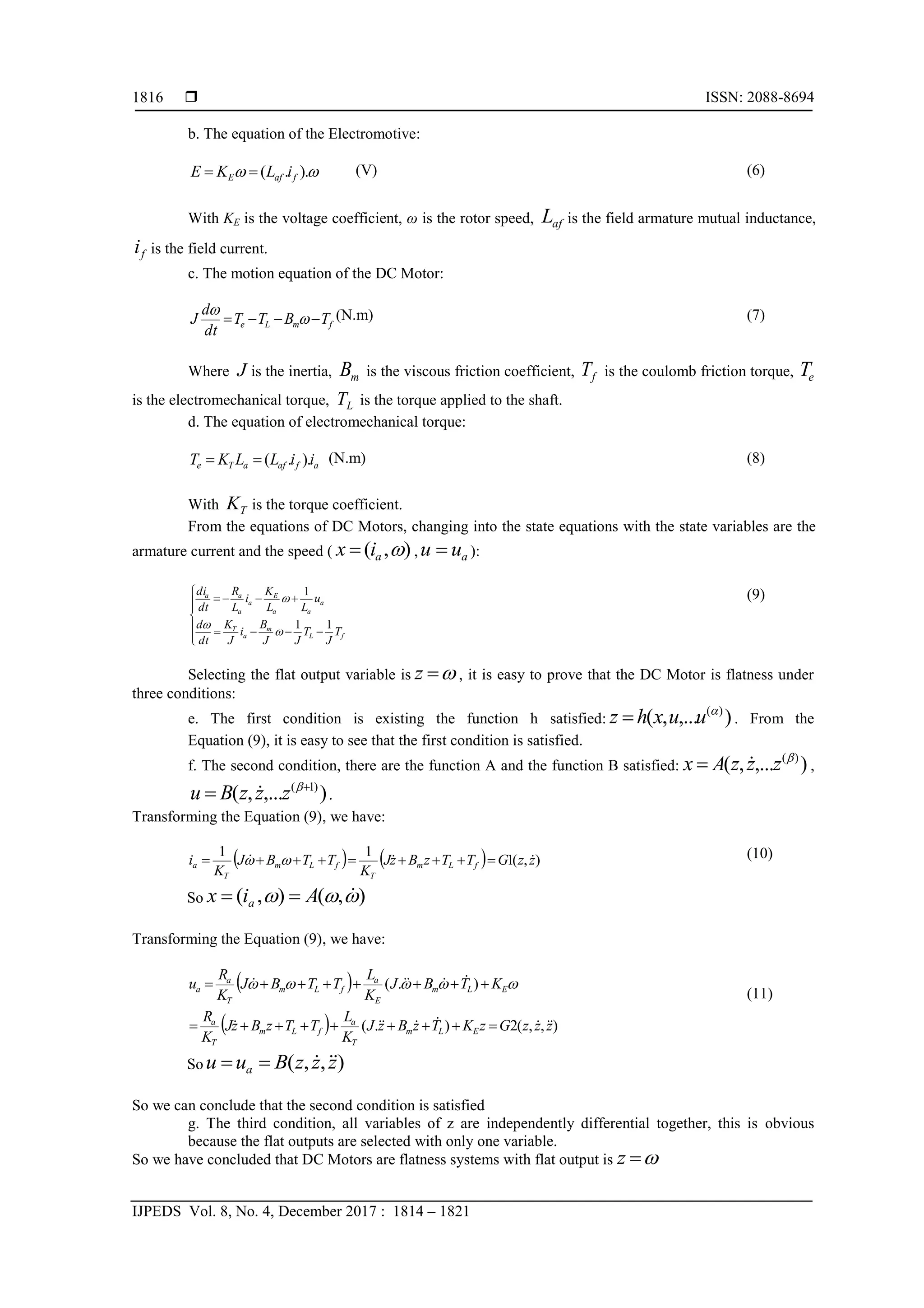 The Control Structure for DC Motor based on the Flatness Control | PDF