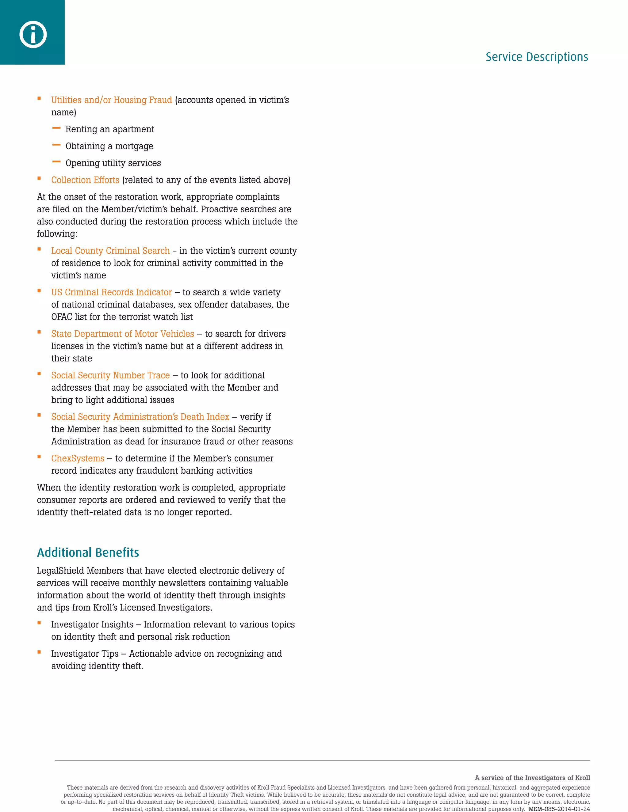 Legal Shield ID Theft via Kroll | PDF