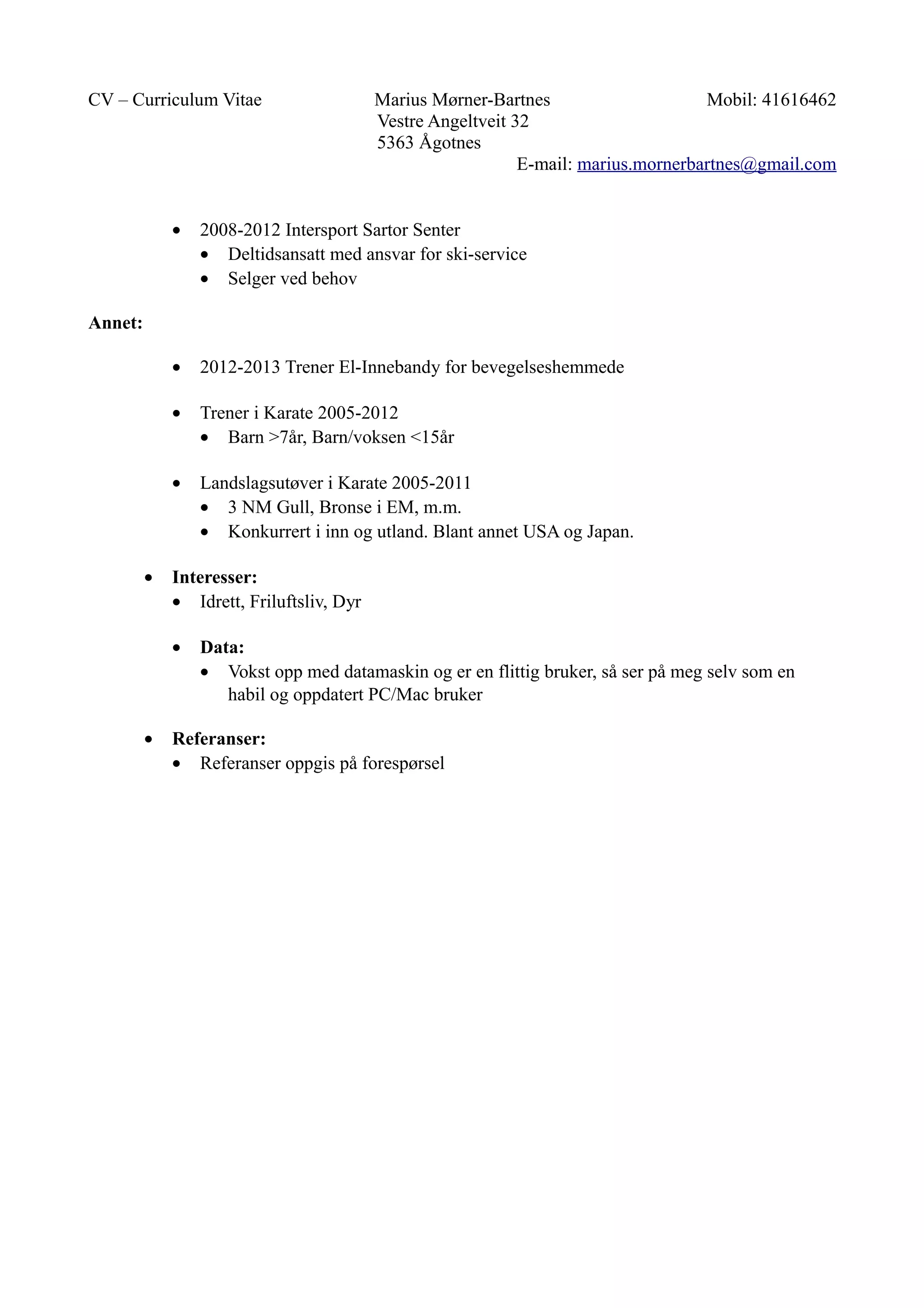 CV - Marius Mørner-Bartnes | DOC