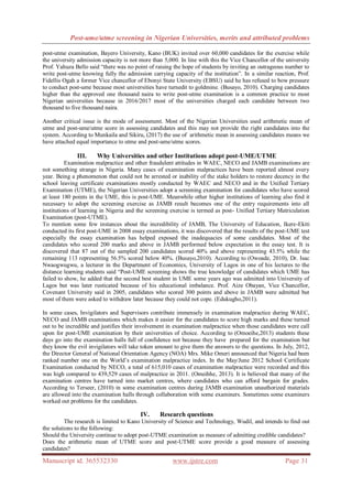 Post-ume/utme screening in Nigerian Universities, merits and attributed ...