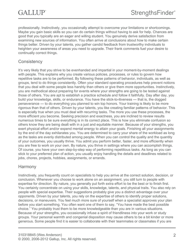 StrengthsFinder 2.0 - Wes Anderson | PDF